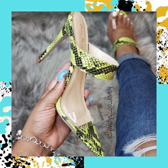 Unk | Shoes | 25 Neon Yellow Snake Print Heel | Poshmark